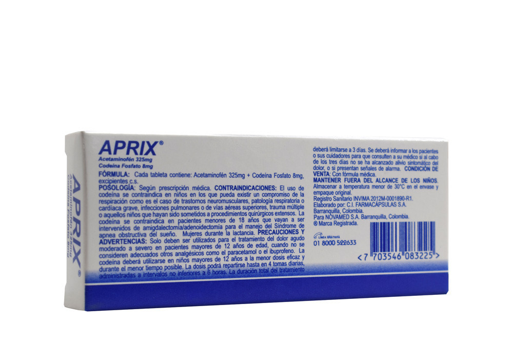 APRIX 325 / 8 mg Caja Con 20 Tabletas-1267111 | Droguerías cafam