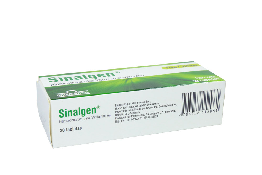 Sinalgen 5 mg/325 mg con 30 tabletas para aliviar el dolor