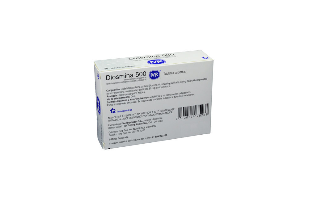 Diosmina 500 450 / 50 mg Caja Con 30 Tabletas Cubiertas
