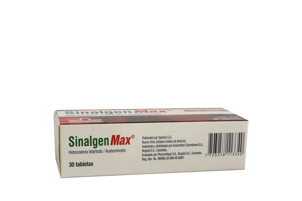 Sinalgen Max 10 / 325 mg caja con 30 tabletas