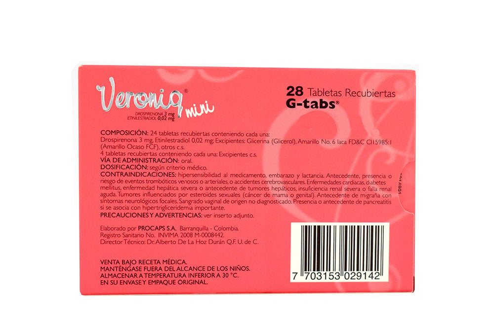 Veroniq Mini 3 / 0.2 mg Caja Con 28 Tabletas Recubiertas-1266805 ...