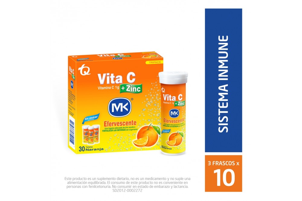 Vita C Zinc Tripack Efervescente + Zinc Mk Efervescente Naranja X 30 ...