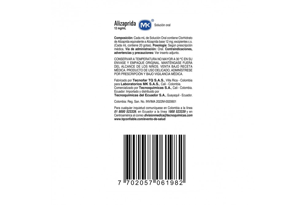 Alizaprida Mk 12mg/Ml Sabor Cereza X 15ml-1291066 | Droguerías cafam