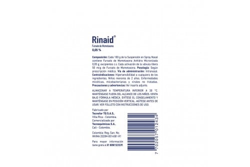 Rinaid Suspensión 0.05 % caja con spray nasal con 18 g