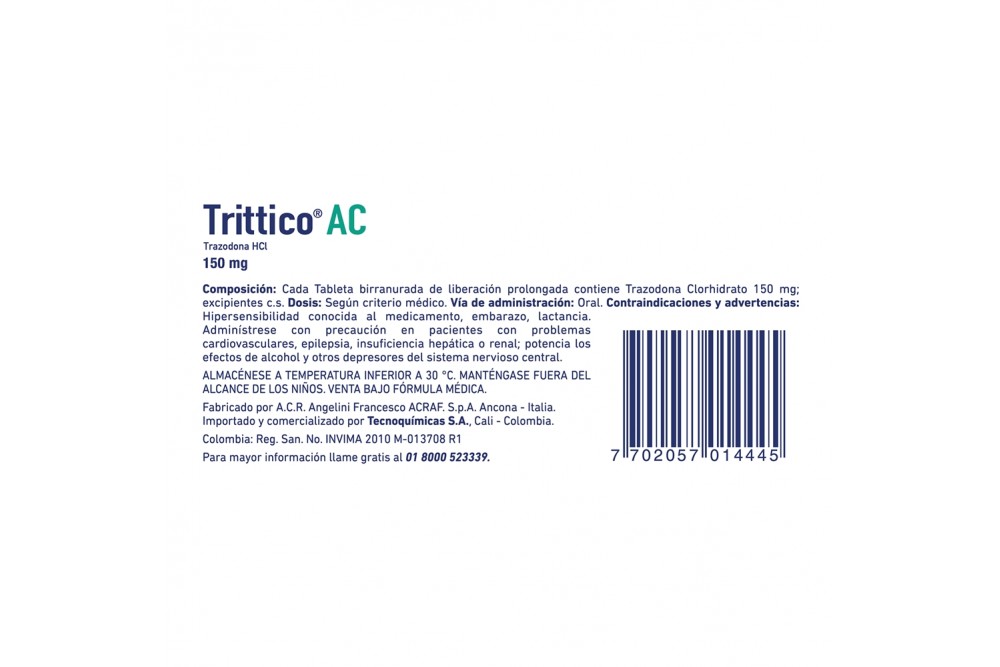 Trittico Ac 150mg caja x 20 tabletas de liberación sostenida