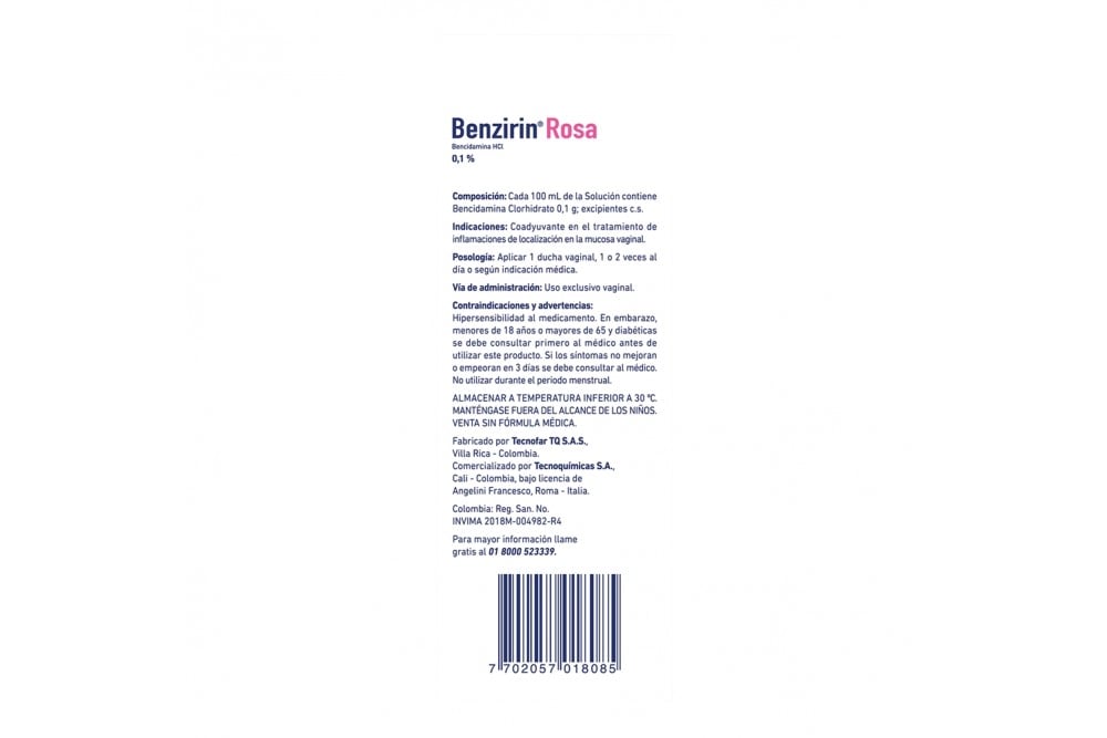 Benzirin Rosa 0.1% Ducha Con Cánula Caja Con Frasco Con 140 mL-417709 ...