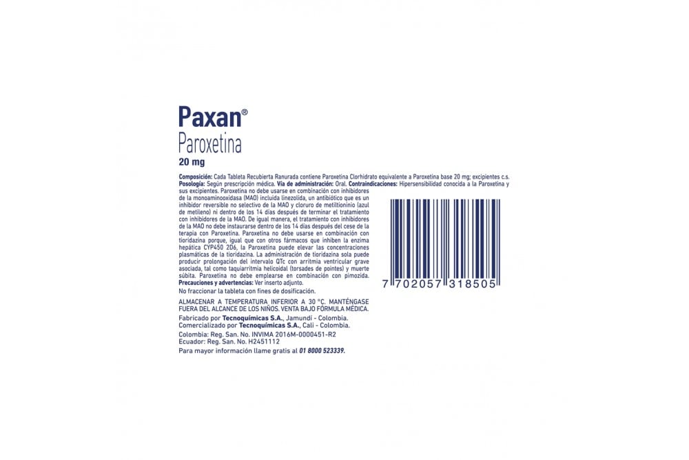 Paxan 20 mg Caja Con 10 Tabletas-565987 | Droguerías cafam
