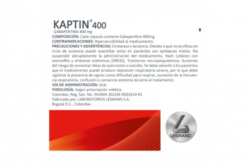 Kaptin 400 mg Caja Con 30 Cápsulas-760985 | Droguerías cafam