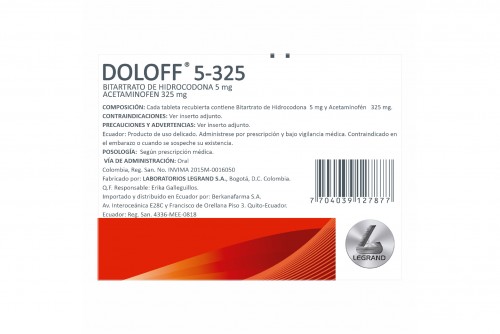 Doloff 5/325 mg 10 Tabletas Recubiertas-1269000 | Droguerías cafam