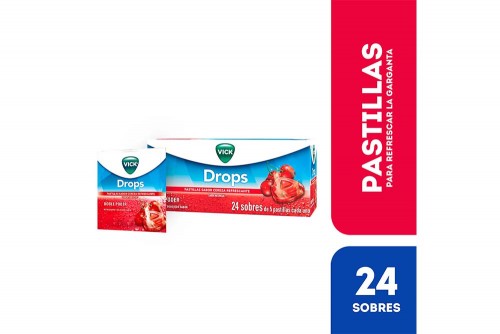 Vick Drops Sabor a Cereza con 24 Sobres x 5 Pastillas C/U