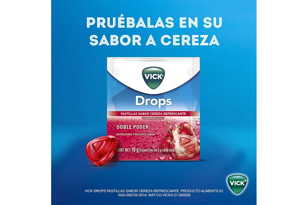 Vick Drops Sabor a Cereza con 24 Sobres x 5 Pastillas C/U