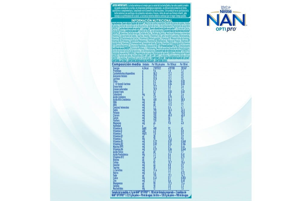 Fórmula NAN Optipro 1, presentación 400 g | Droguerías Cafam
