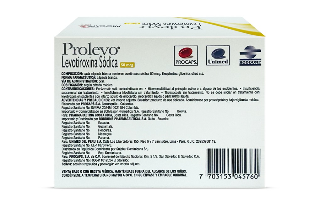 Prolevo Levotiroxina Sódica 50 Mcg 60 Cápsulas Blandas