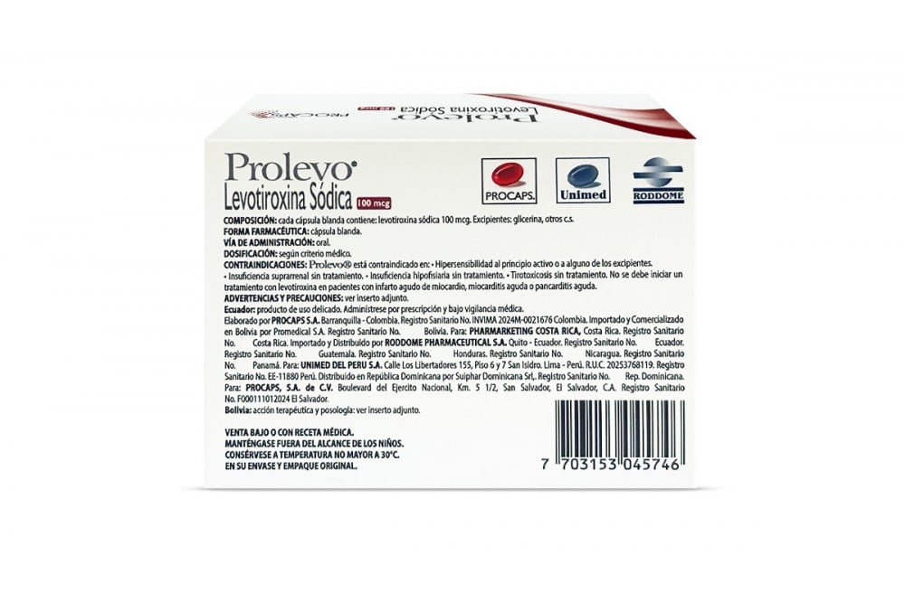 Prolevo Levotiroxina Sódica 100 Mcg 60 Cápsulas Blandas